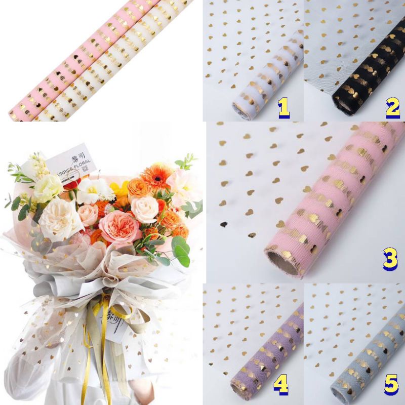 Jual Golden Heart Tile Flower Mesh Roll Hampers Flower Wrapping Paper ...