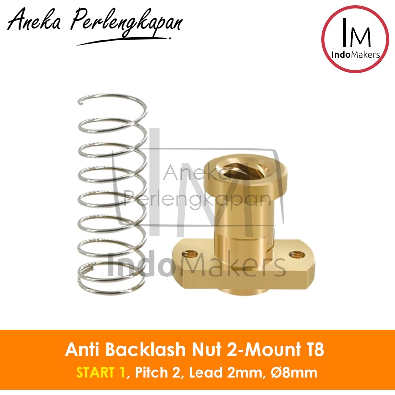 Jual 3D Printer Leadscrew 8mm 1-Start Anti Backlash Spring Nut 2-Mount ...