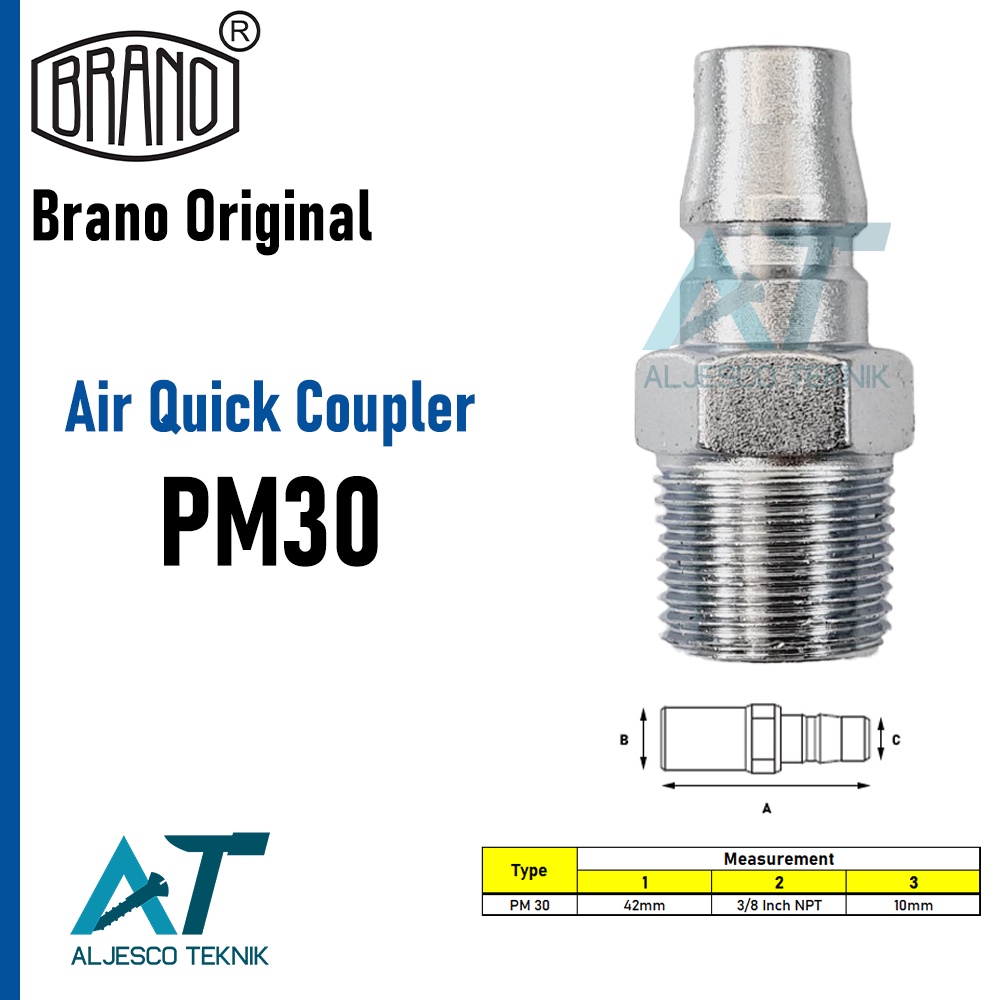 Jual BRANO PM30 PM QUICK COUPLER ANGIN 3/8 INCH PLUG DRAT LUAR | Shopee ...