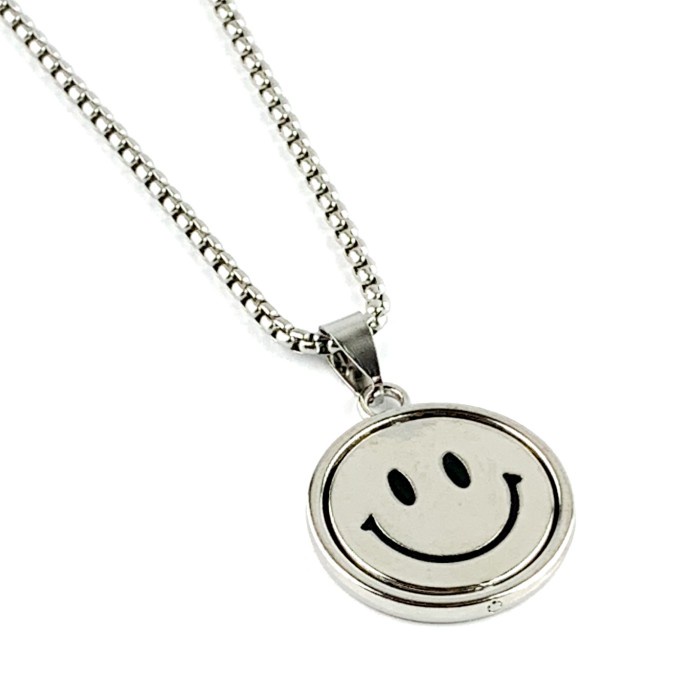 Jual Kalung Rantai Pria Wanita Titanium Anti Karat Smiley Rotatable ...