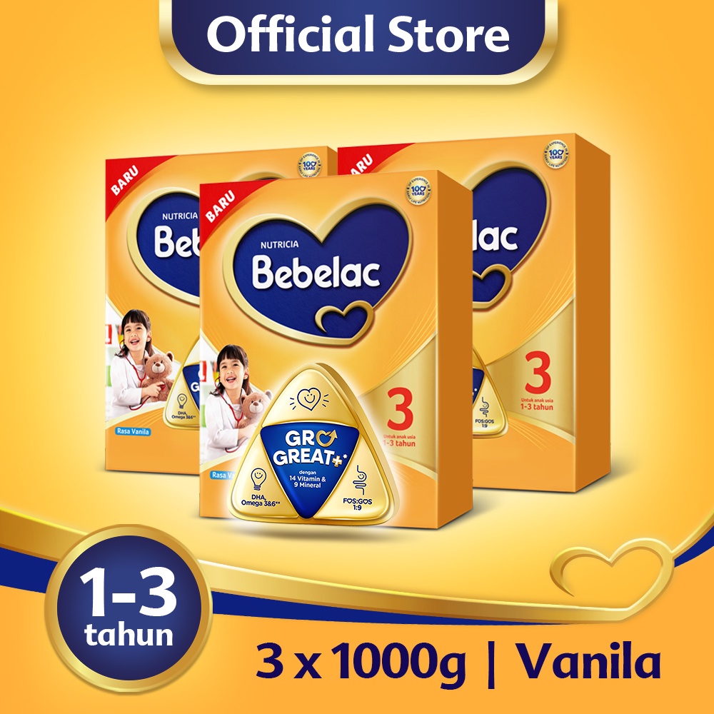 Jual Bebelac 3 Vanila Susu Pertumbuhan Bubuk 1000 gr x 3 | Shopee Indonesia