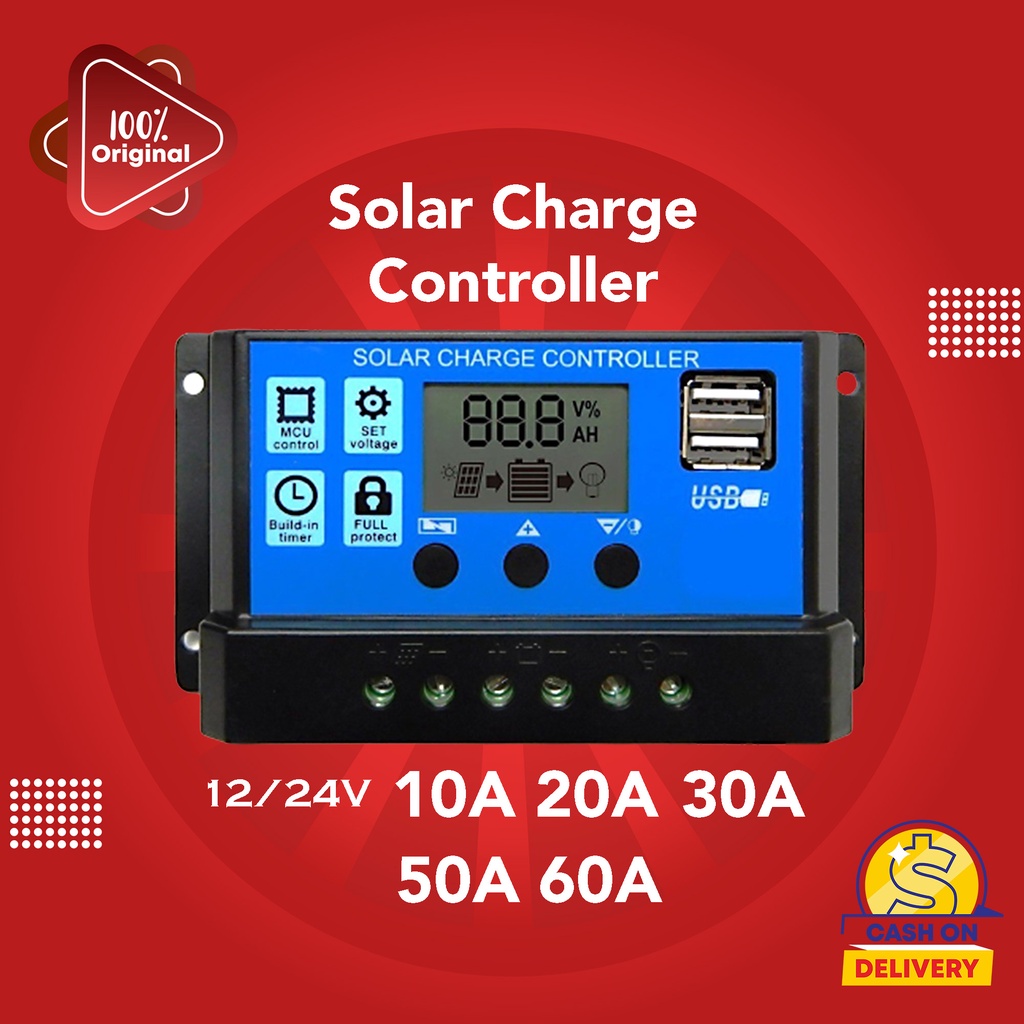 Jual Solar Charge Controller LCD LED Display Solar PWM 12V/24V 10A 20A 30A 50A 60A USB Panel ...