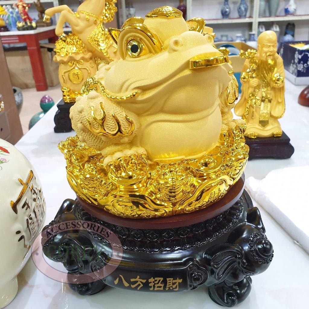 Jual Patung Kodok Emas Putar Kayu 20 Cm Imlek Rejeki Pajangan Meja ...