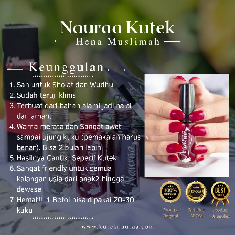 Jual Nauraa Kutek Wanita | Hena Nauraa, Hena Muslimah, Hena Halal, Kutek Nauraa | Shopee Indonesia