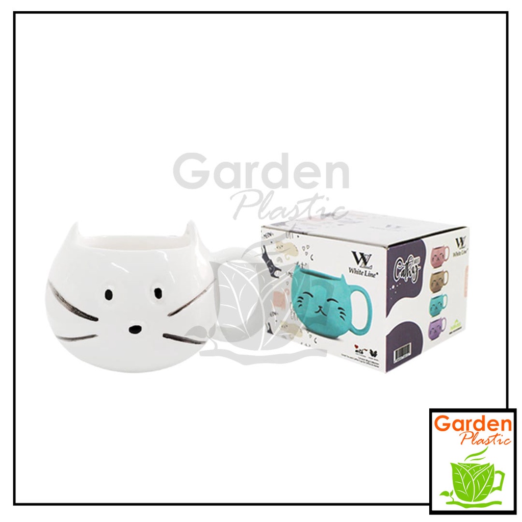 Jual Mug Gelas Cangkir Keramik Karakter Kucing 300 ML White Line ...