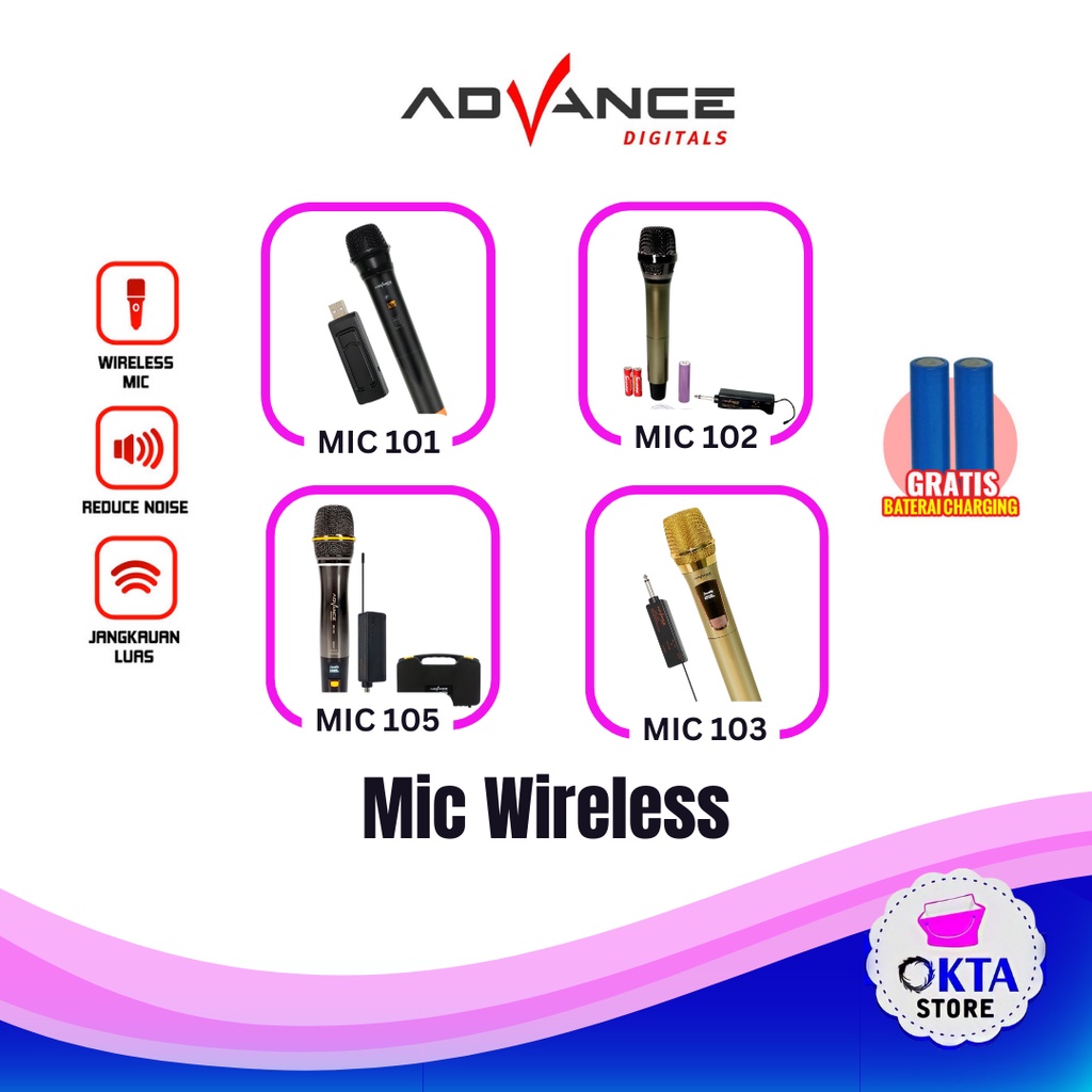 Jual Advance Wireless Microphone MIC 101 102 103 105 Mikrofon Tanpa ...