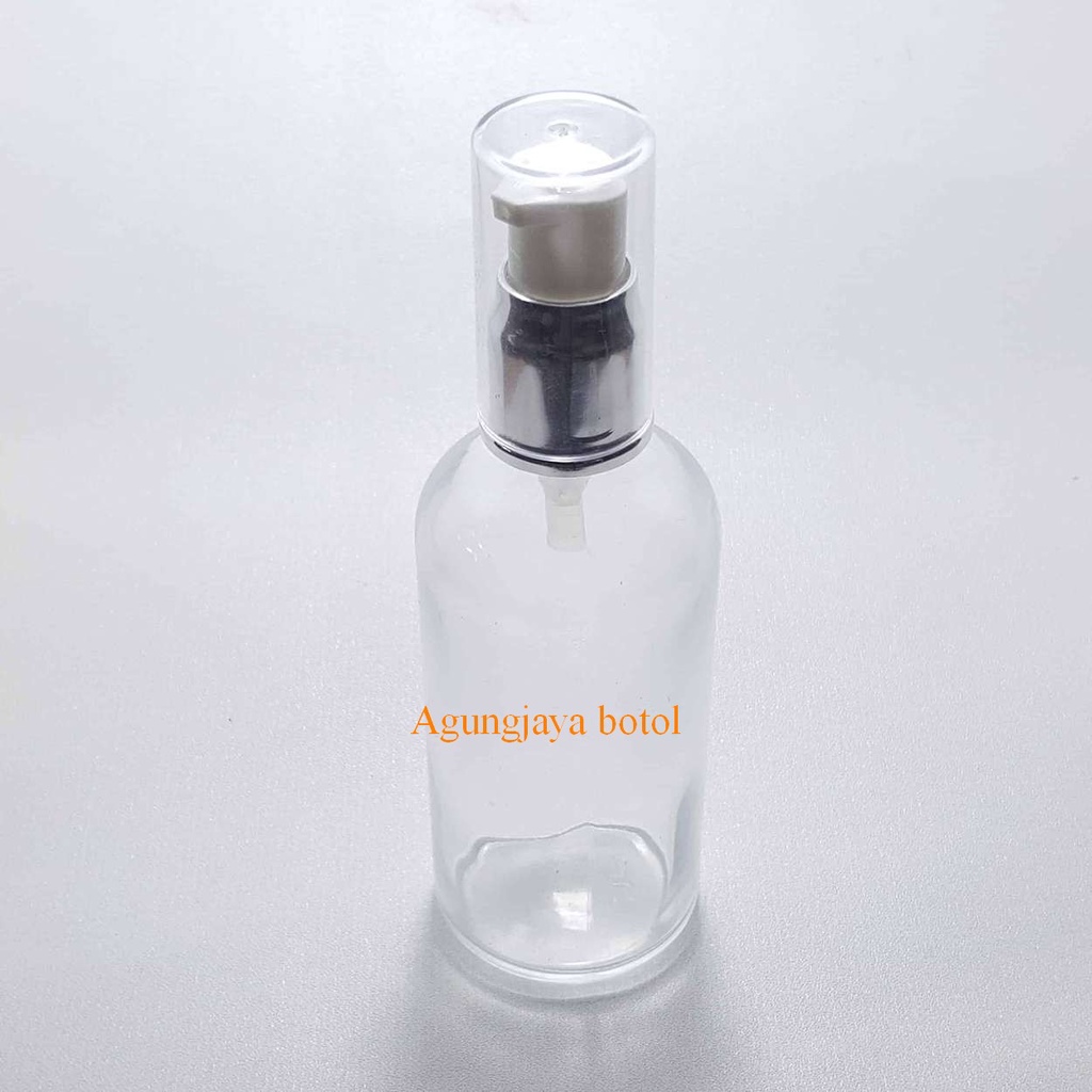 Jual Botol Kaca BR 100 Ml Clear Original Tutup Pump Treatment / Botol Kaca / Botol Kaca Kosmetik ...