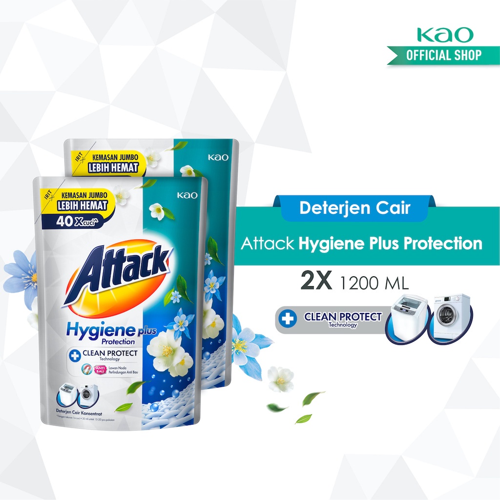 Jual Attack Hygiene Plus Deterjen Cair Semua Mesin Cuci 1200 mL Twin Pack | Shopee Indonesia