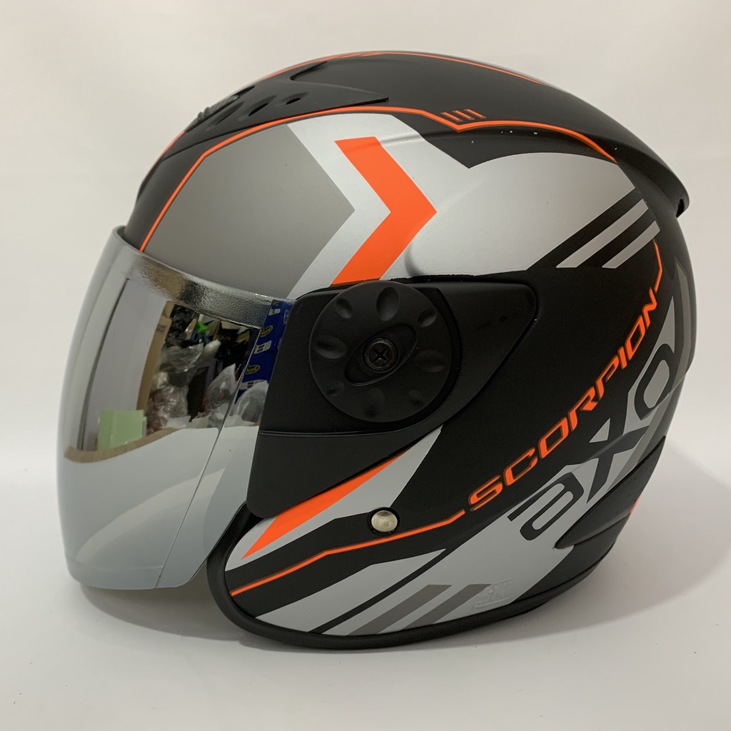 Jual Helm Vision Axo (Orange) Hitam Doff - Kaca Iridium Silver Pelangi ...