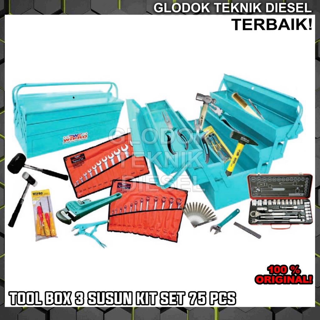 Jual WIPRO Tool Box Kit Set 3 Susun 75 pcs Peralatan LENGKAP TS 075 TS075 ORIGINAL TERBAIK ...