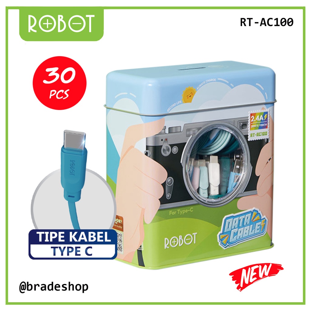 Jual (30 Pc) Kabel Data Robot RT-AC100 For Type C Fast Charging 2,4A ...