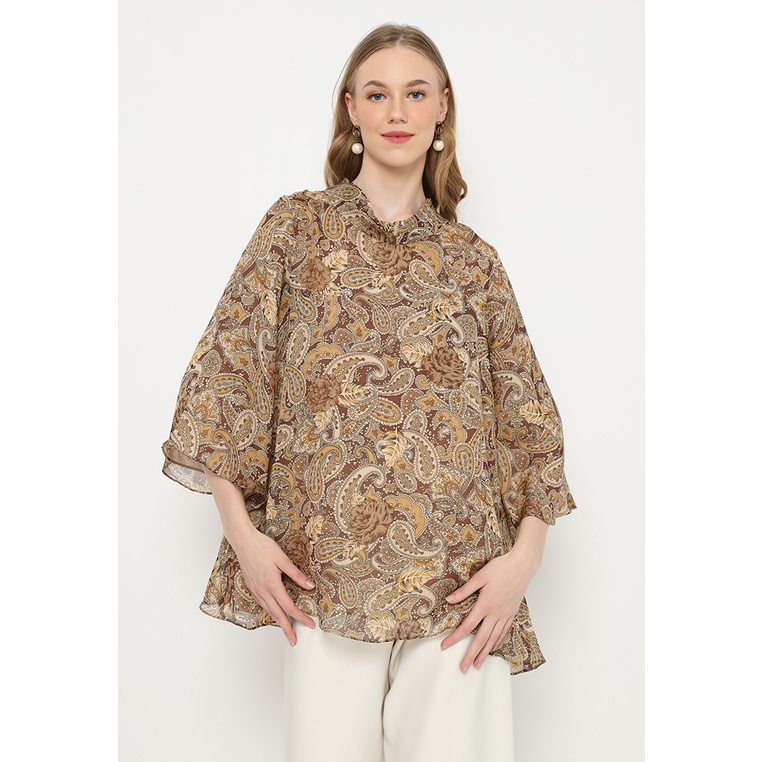 Jual Blus Motif Batik Coklat Bahan Chiffon Arlette By Brilliant Girl Blouse Batic Brown Chiffon ...