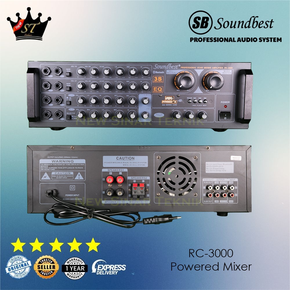 Jual Soundbest RC-3000 RC3000 Power Mixer Amplifier Karaoke Bluetooth 8 ...