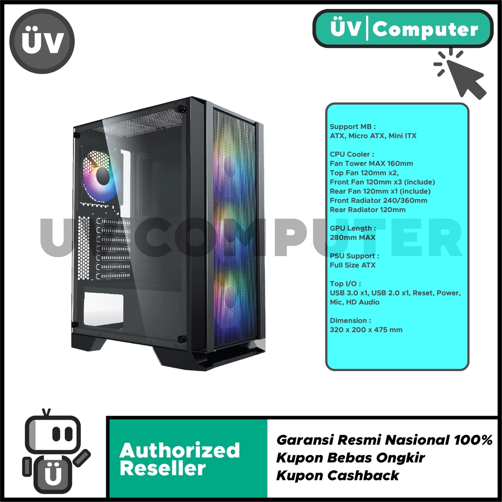 Jual Infinity Nebula V4 Casing PC Komputer Gaming Mid Tower ATX Black ...