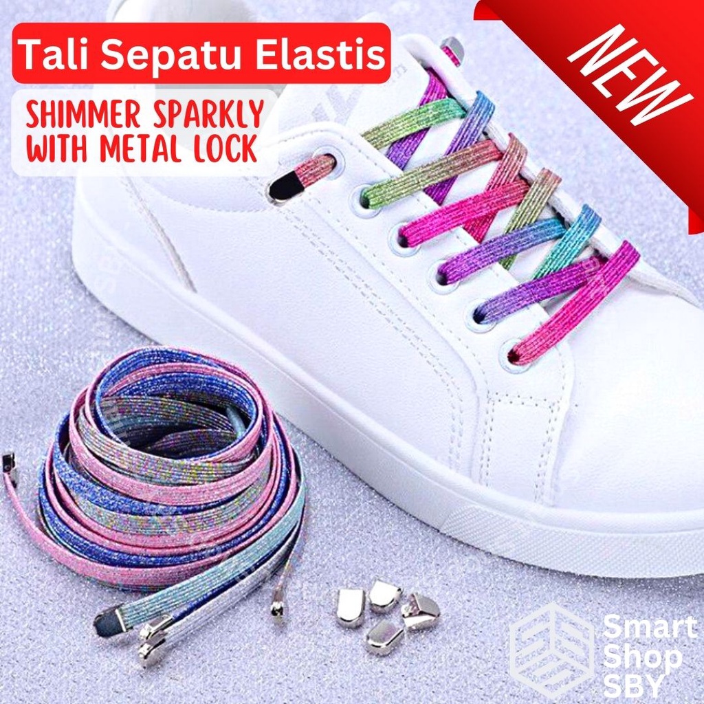 Jual (B) Tali Sepatu GLITTER SHIMMER Elastis Lebar 6mm Metal Lock Keren ...