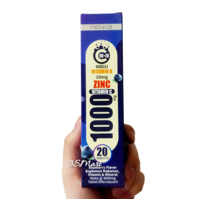 Jual MISS U2 400IU 20 TABLET VITAMIN C 1000MG VITAMIN D 10MG ZINC BLUEBERRY FLAVOR / VITAMIN C ...