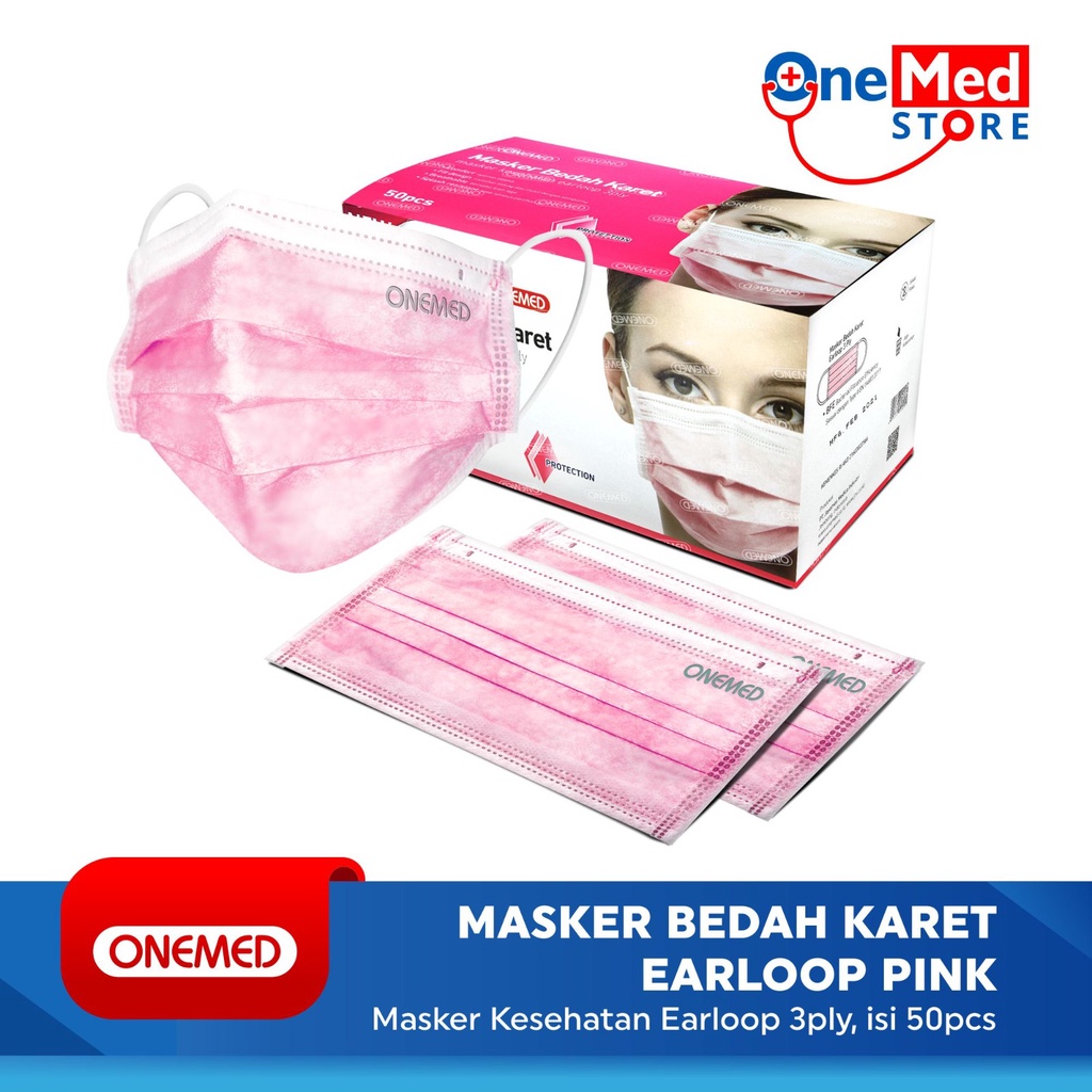 Jual Masker Karet Medis Pink OneMed box 50pcs | Shopee Indonesia