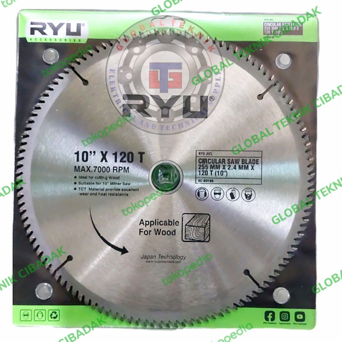 Jual CIRCULAR SAW BLADE RYU 10" X 2.4 X 120T MATA SIRKEL 10" UNTUK KAYU ...