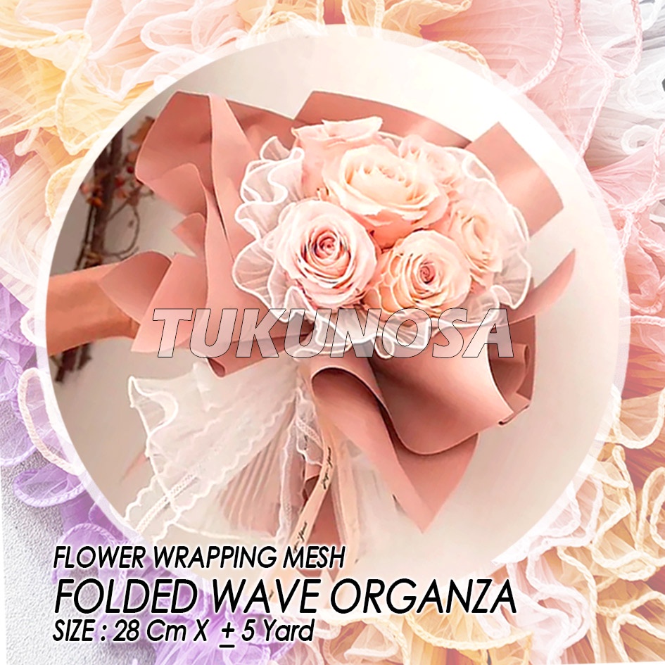 Jual FLOWER WRAPPING MESH FOLDED WAVE ORGANZA - KOREAN LACE GELOMBANG ...
