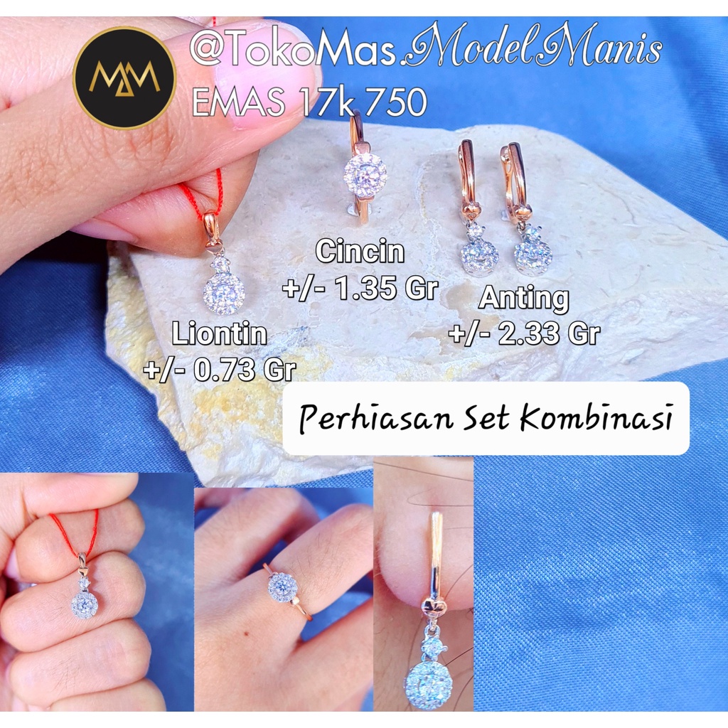 Jual Perhiasan Set Anting Cincin Liontin diamond looks emas kombinasi ...