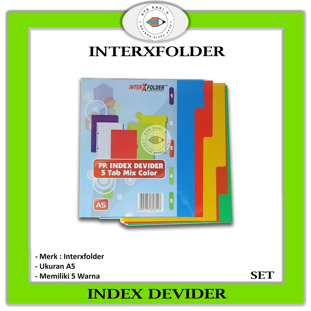 Jual INTERXFOLDER - PP Index Divider 5 Tab Mix Colour A5 - SET | Shopee ...