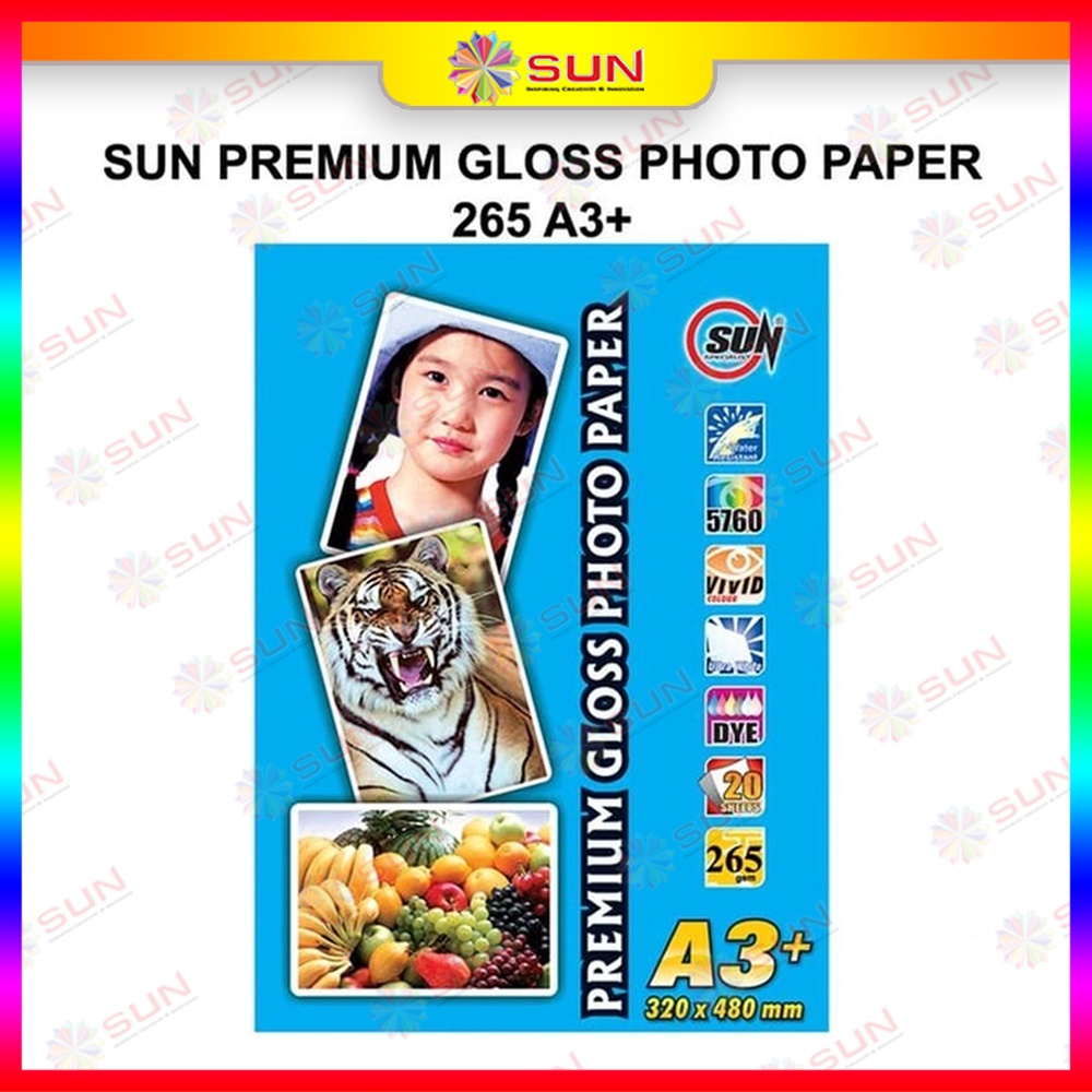 Jual Kertas Foto Glossy A3+ / A3 plus Premium - SUN Premium Gloss Photo ...