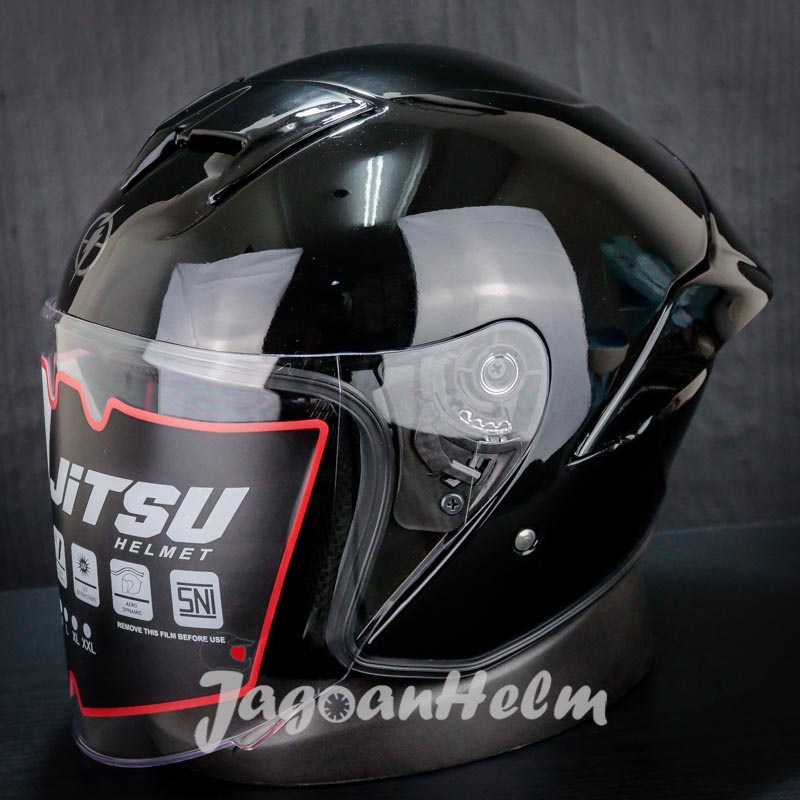Jual JITSU HELM JS1 SOLID |BLACK GLOSS |HALF FACE | Shopee Indonesia
