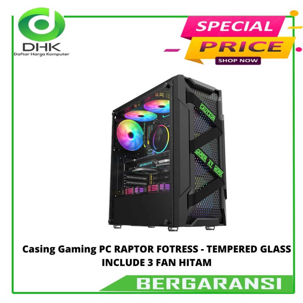 Jual Casing Gaming PC RAPTOR FOTRESS - TEMPERED GLASS INCLUDE 3 FAN ...