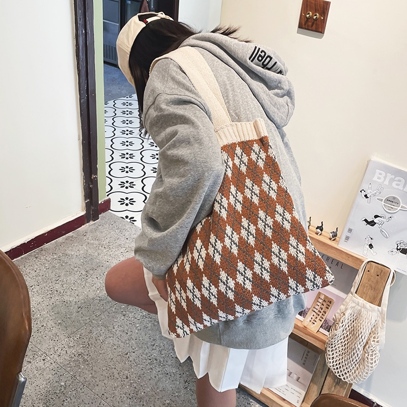 Jual Town Shell - Chic Korean Knitted Tote Bag / tas tangan korea rajut houndstooth / totebag ...