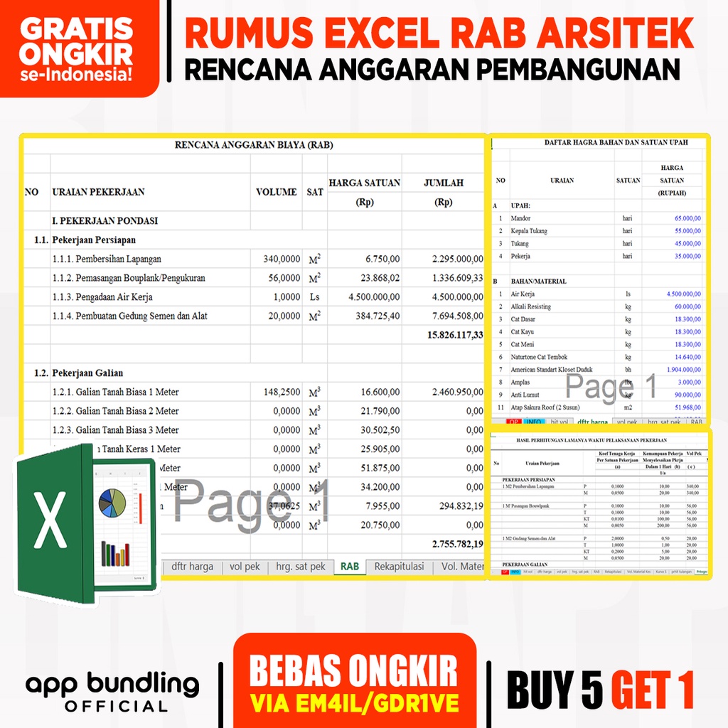 Jual Aplikasi RAB Otomatis Excel Rumus Perhitungan Rencana Anggaran Biaya Pelaksanaan Rumah ...