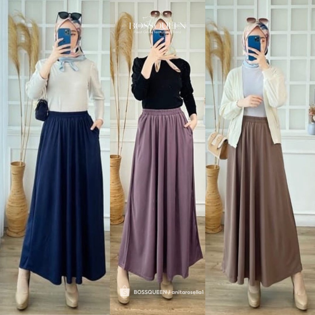 Jual ROK PANJANG POLOS WANITA BASIC SKIRT A LINE / BASIC SKIRT / ROK ...