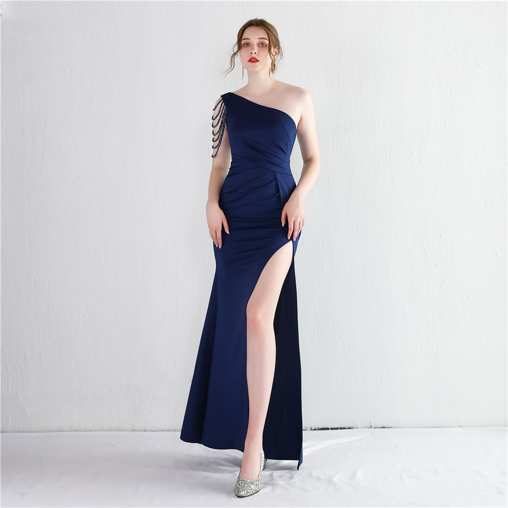 Jual Satin manik-manik bagian panjang one-shoulder selebriti makan ...