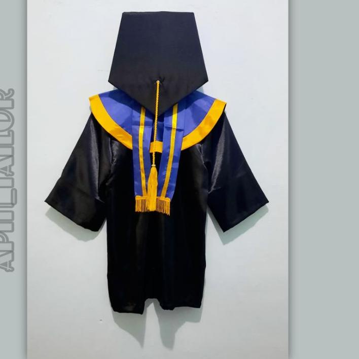 Jual Baju Toga Wisuda TK 1set_Biru list Kuning emas | Shopee Indonesia