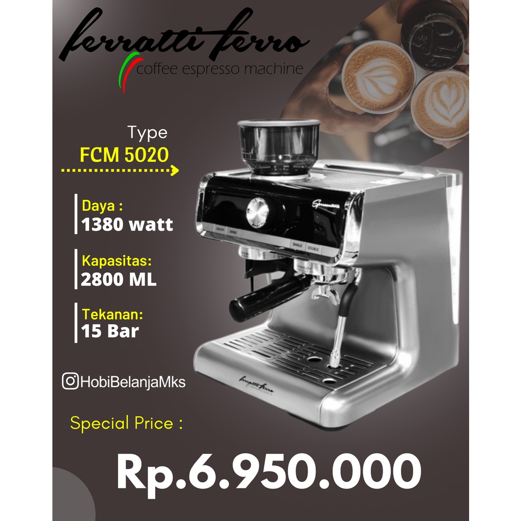 Jual Mesin Kopi Espresso Ferratti Ferro FCM-5020 Plus Grinder Kopi ...
