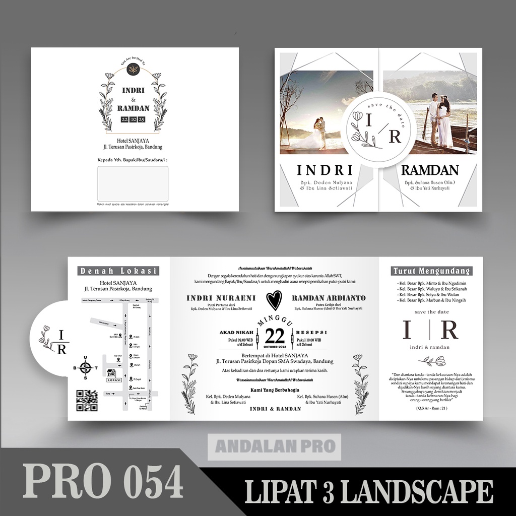 Jual 50 Desain Undangan Lipat 3 Landscape Plus Foto V.2B Bahan Jasmine ...