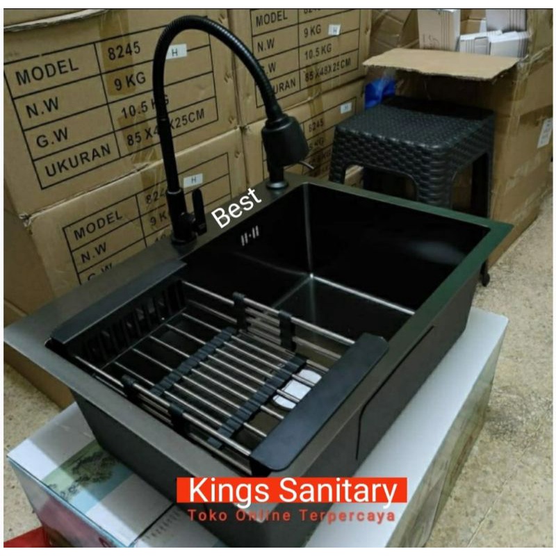 Jual Kitchen sink 8050 hitam paket kran fleksibel/ Bak cuci piring 1 ...