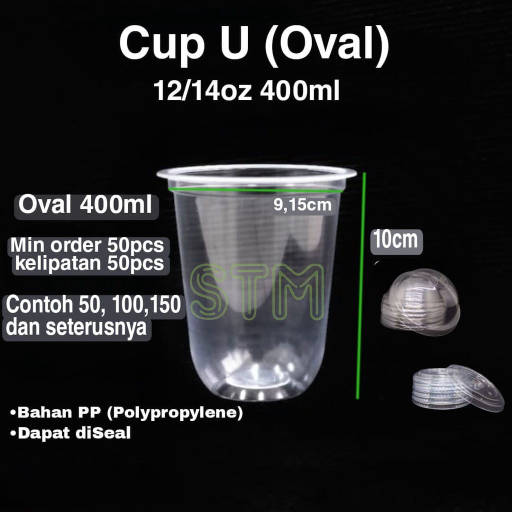 Jual Gelas plastik oval 400ml dg tutup/Cup U/Cup oval plus tutup Flat ...