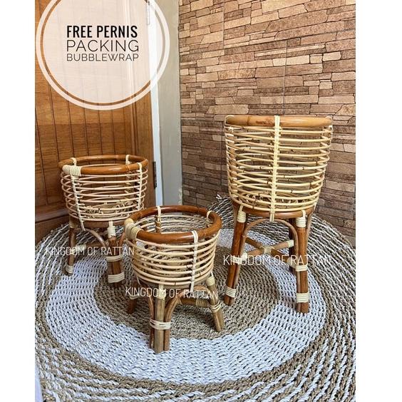Jual [5212X] Standing pot rotan aesthetic/pot bunga kekinian/standing ...