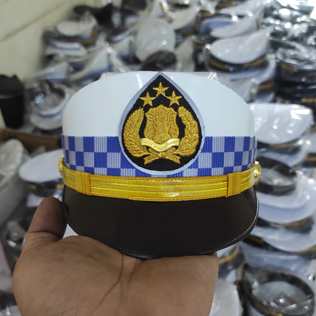 Jual Topi Pet Polwan PAMA Lantas Terbaru Catur Bordir Kain Tebal ...