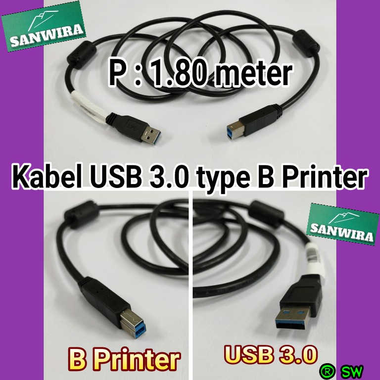 Jual Kabel Data USB 3.0 type B Printer - Panjang : 1.80 meter / Kabel ...