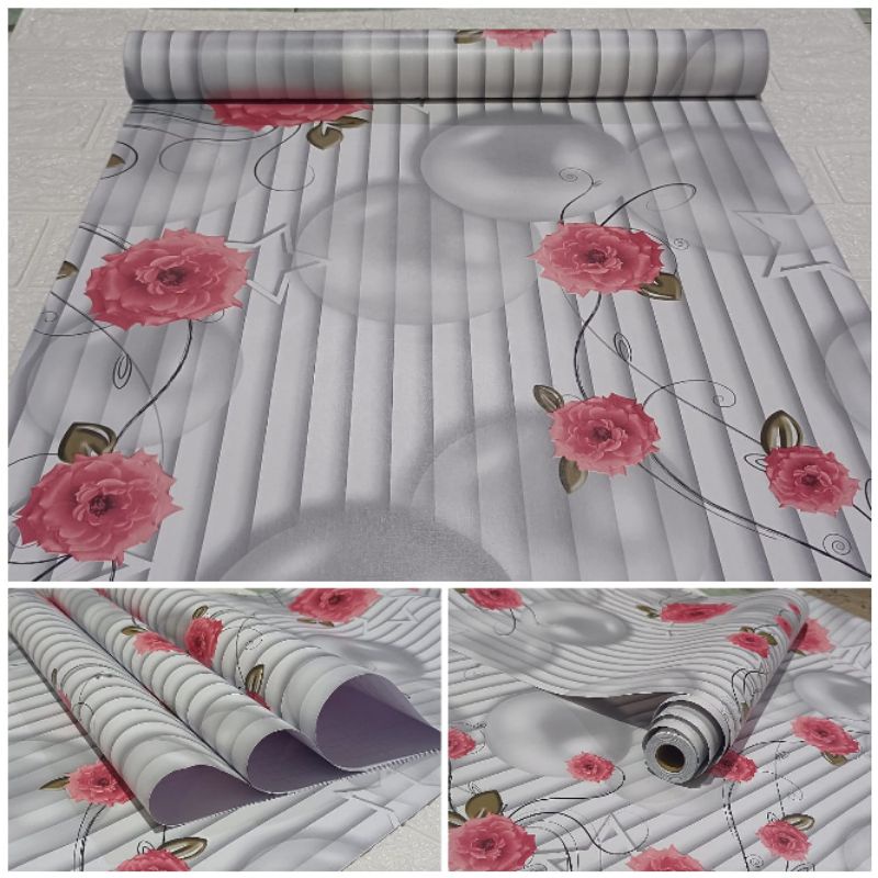 Jual Wallpaper Dinding Polkadot Bunga Mawar Merah Cantik Sticker ...