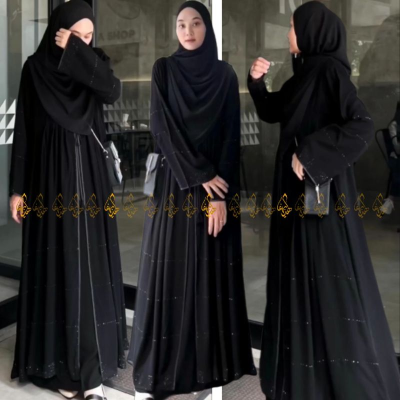 Jual Abaya Basic Terbaru Abaya Syari Umroh Gamis Turki List Rompi Sifon Swarosky | Shopee Indonesia