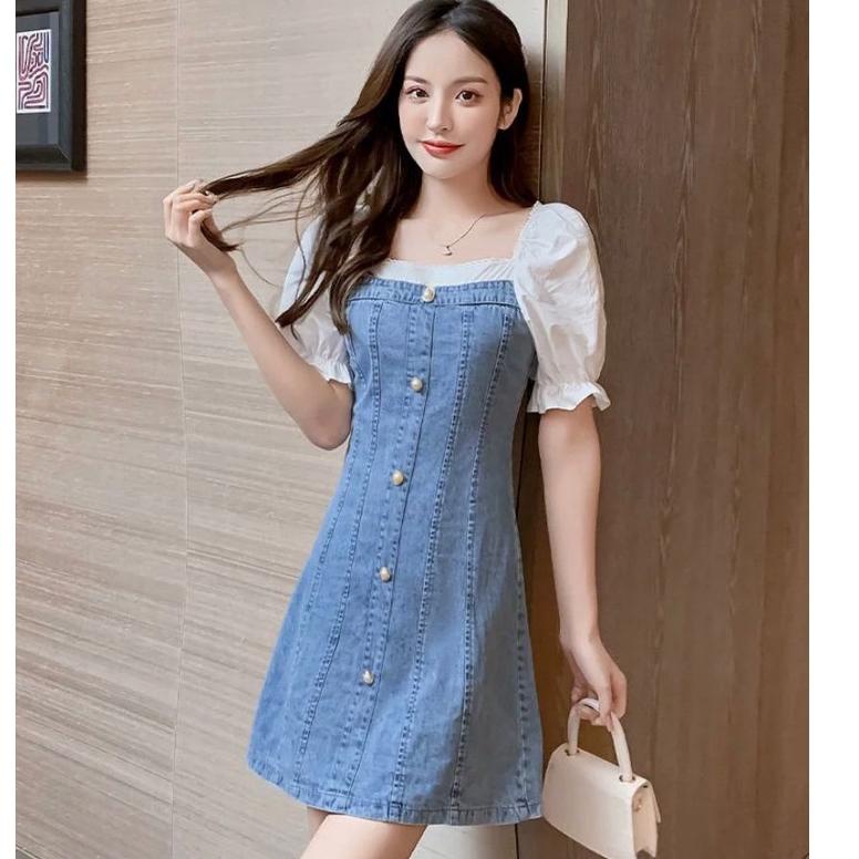 Jual Harga Khusus SEVEN.CLOTH DRESS JEANS SABRINA KOMBINASI KATUN POLOS ...