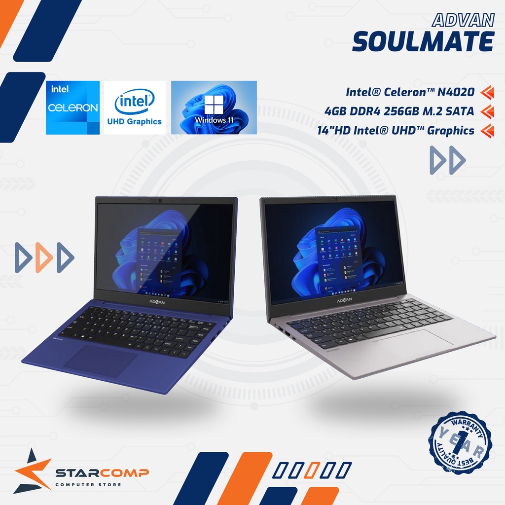 Jual Laptop ADVAN Soulmate Celeron N4020 4GB 256GB SSD 14" HD Windows ...