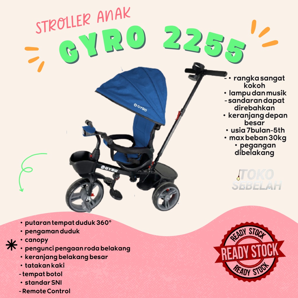 Jual Sepeda Roda Tiga Stroler Anak GYRO 2255 Tricycle Bike - BISA ...