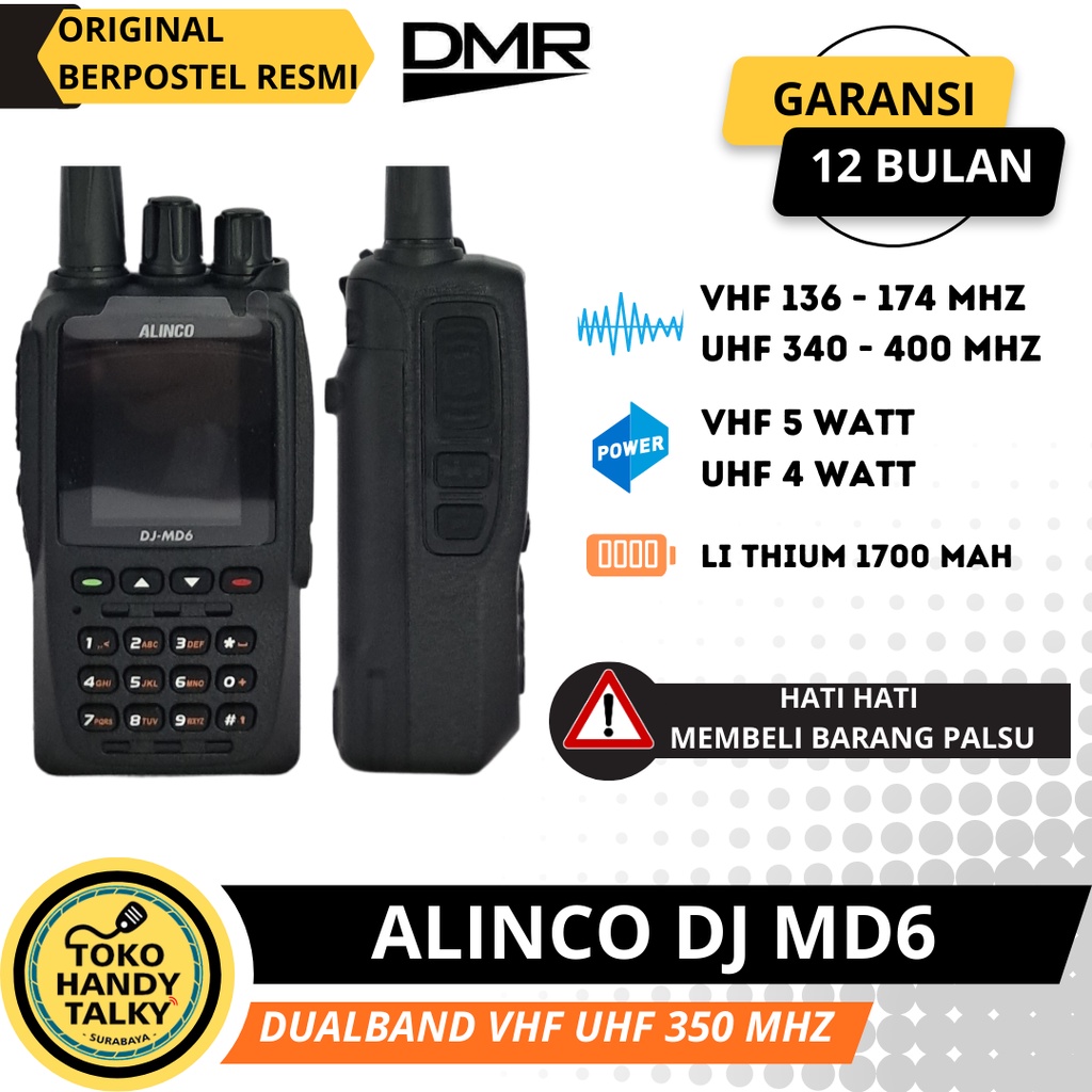Jual HANDY TALKY ALINCO DJ-MD6 MD6 DMR DIGITAL ANALOG DUALBAND VHF UHF 350 Mhz NEW ORIGINAL ...