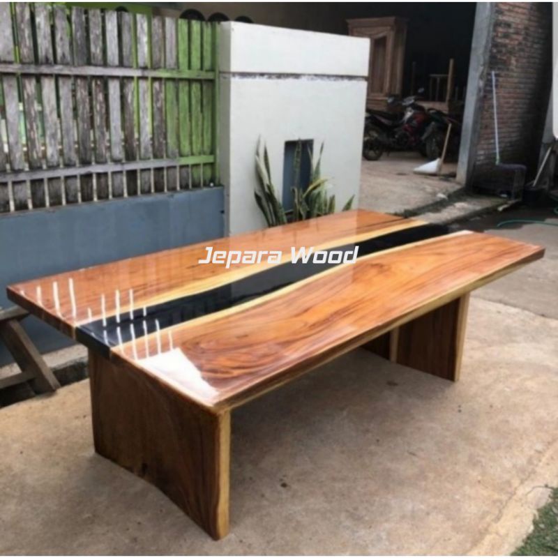 Jual meja makan river resin epoxy kayu trembesi | Shopee Indonesia