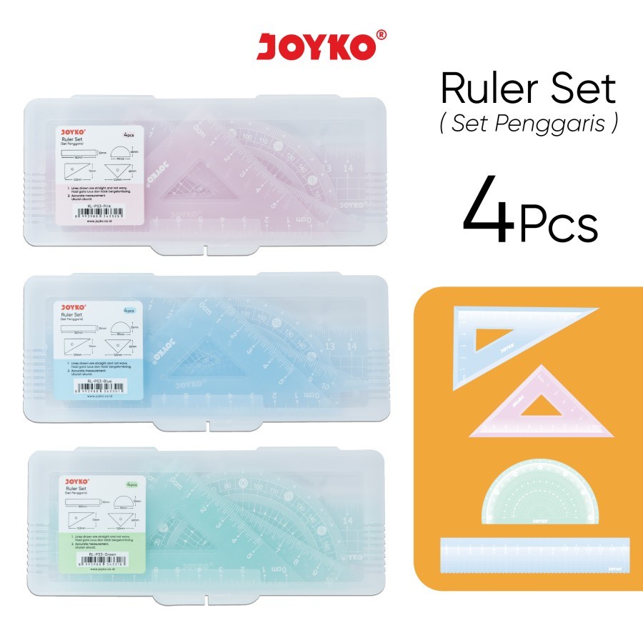 Jual Ruler Penggaris Set isi 4 RL-PS3 PASTEL/Penggaris Busur Siku ...