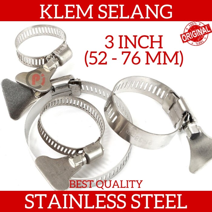 Jual Hose Clamp Klem Selang 3 inch Inci 52 sd 76 mm Model Kuping SS ...