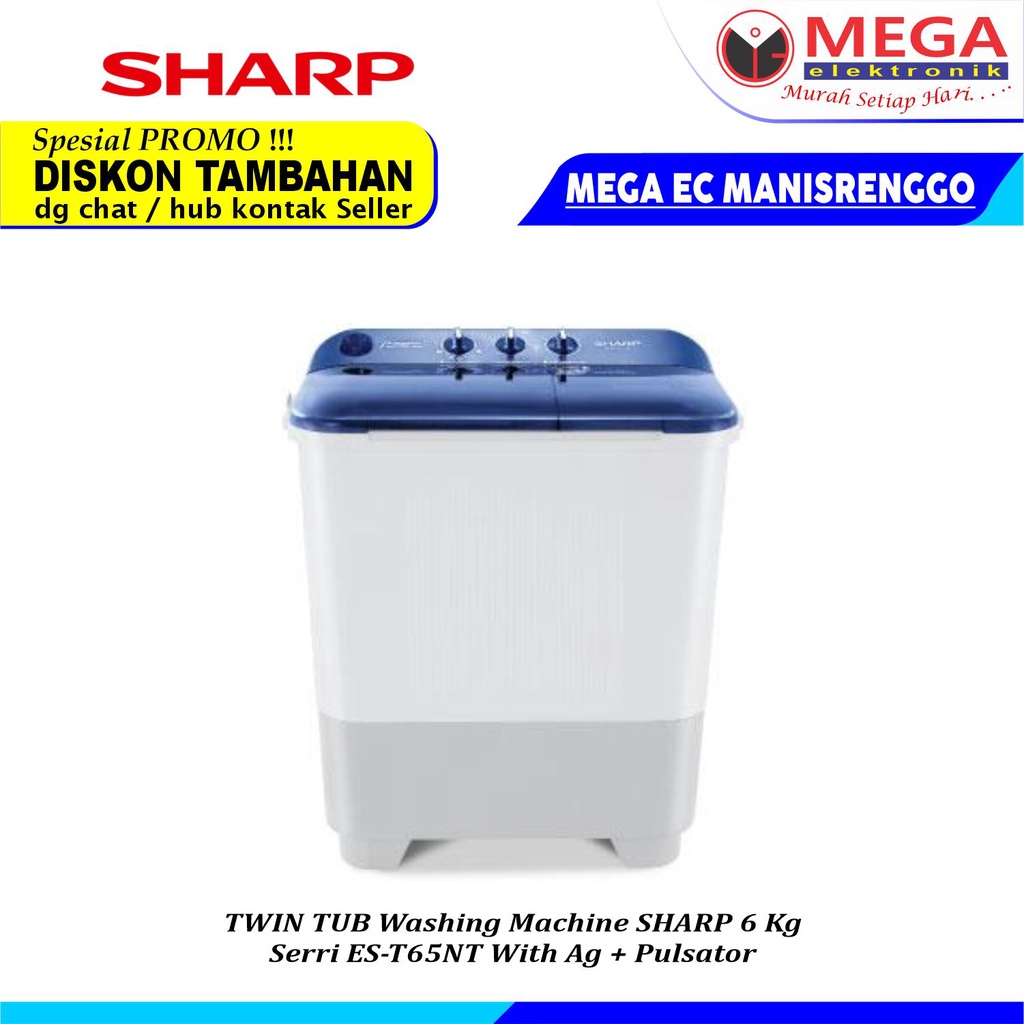 Jual SHARP MESIN CUCI 2 TABUNG ES-T65NT 6KG WITH AG + PULSATOR | Shopee ...